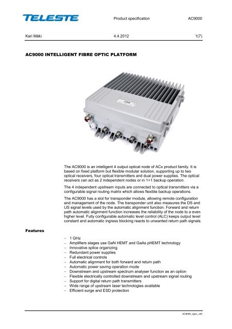 Product specification - HFC Technics