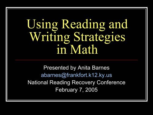 Reading and Writing Strategies for Math