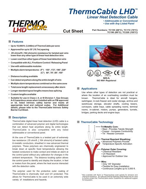 ThermoCable Cut Sheet - Safe Fire Detection Inc.