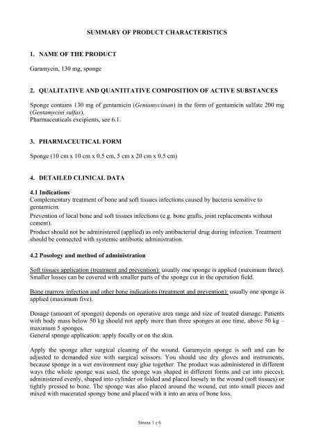 SUMMARY OF PRODUCT CHARACTERISTICS - EUSA Pharma