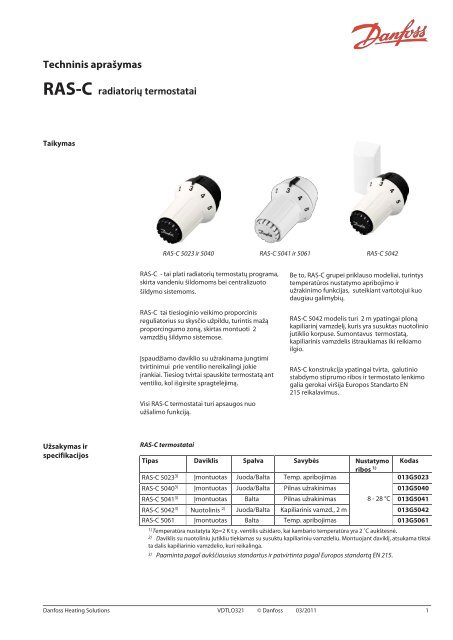 Techninis aprašymas RAS-C radiatorių termostatai - Danfoss