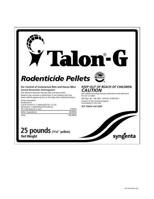 Talon G Rodenticide Pellets - 5 lb. Label - Do My Own Pest Control
