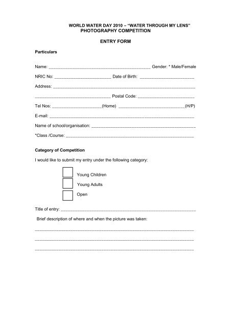 PHOTOGRAPHY COMPETITION ENTRY FORM - PUB
