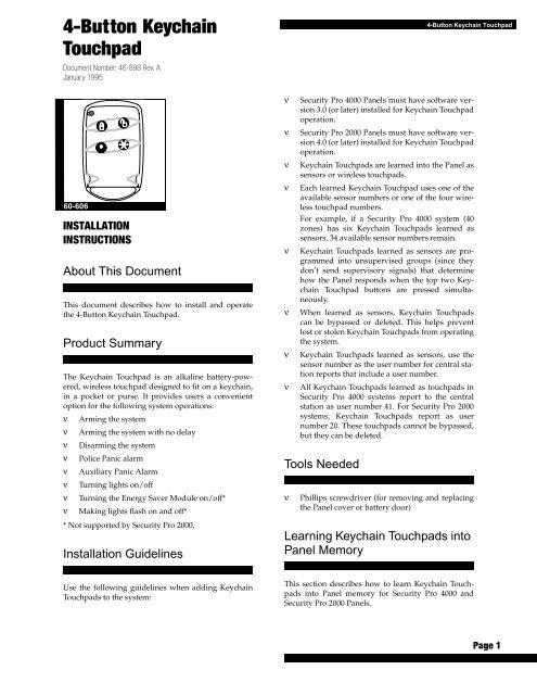 4-Button Keychain Touchpad Installation Instructions - Interlogix