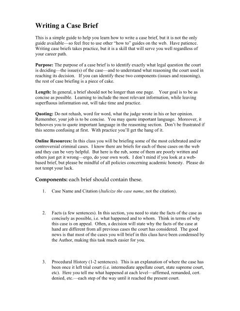 Writing A Case Brief Department Of Sociology And Criminal Justice
