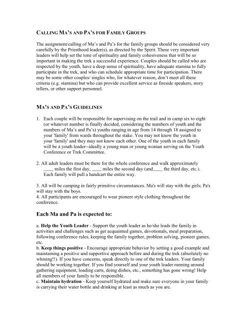 Ma & Pa Overview - Mormon Handcart Trek