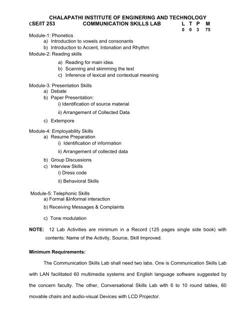 Communication Skills Lab - chalapathi institute of engineering and ...