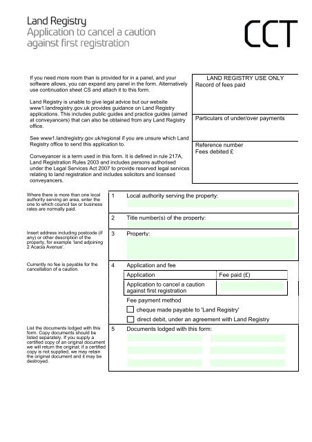 Form CCT - Land Registry