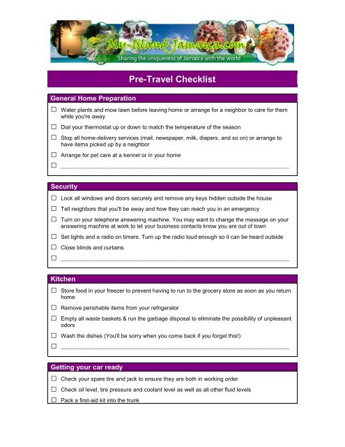 Pre-Travel Checklist - My Island Jamaica