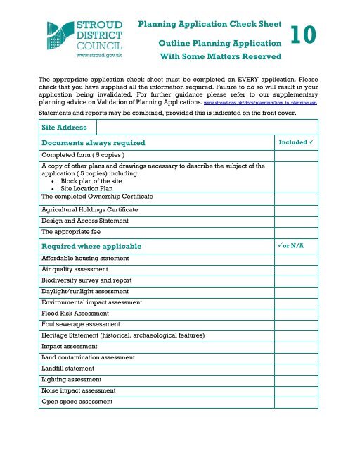 Planning Application Check Sheet Outline Planning Application With ... Planning Application Check Sheet Outline Planning Application With ...