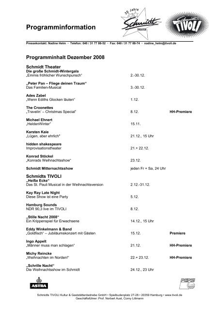 Faszinierend Tivoli Schmidts Programm Ebenbildnull