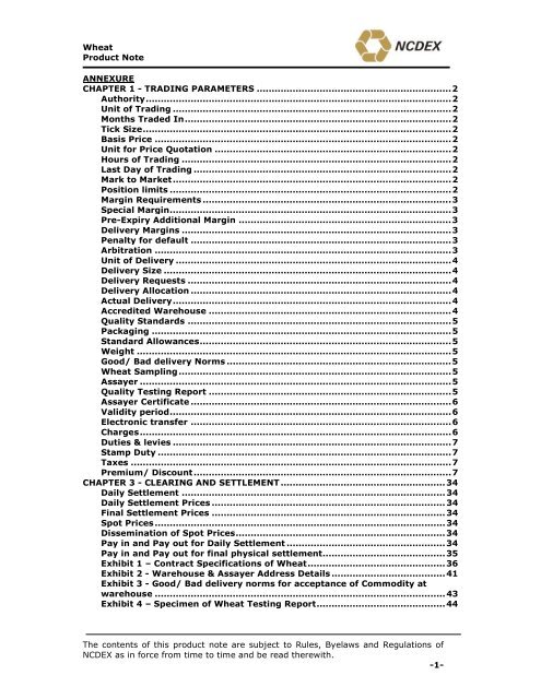 Wheat Product Note The contents of this product note are ... - NCDEX
