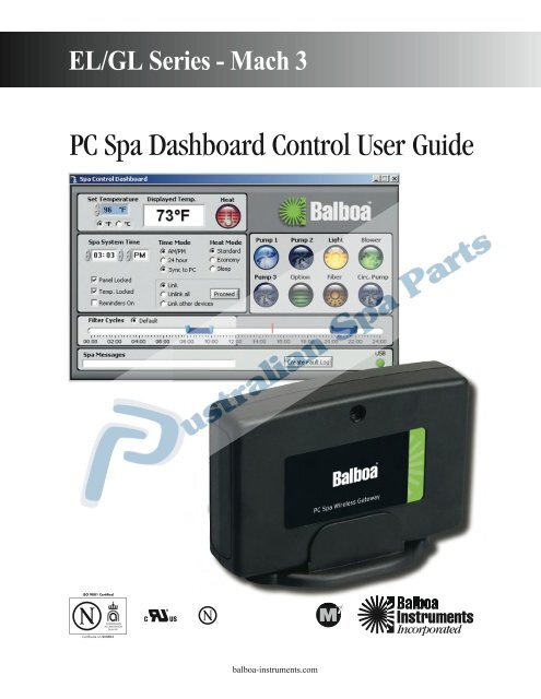 EL/GL Series with PC Spa Dashboard Control User Guide