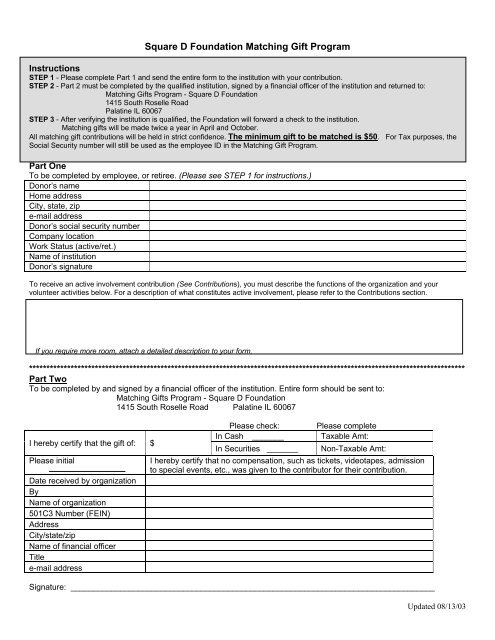 Square D Foundation Matching Gift Program