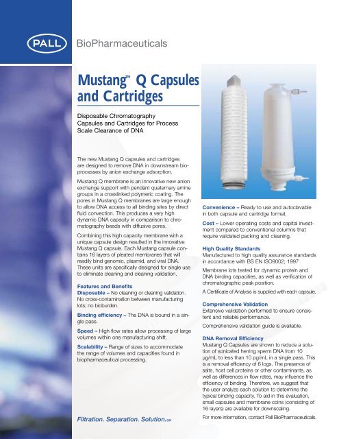 Mustangâ ¢ Q Capsules and Cartridges - Pall Corporation (PLL)