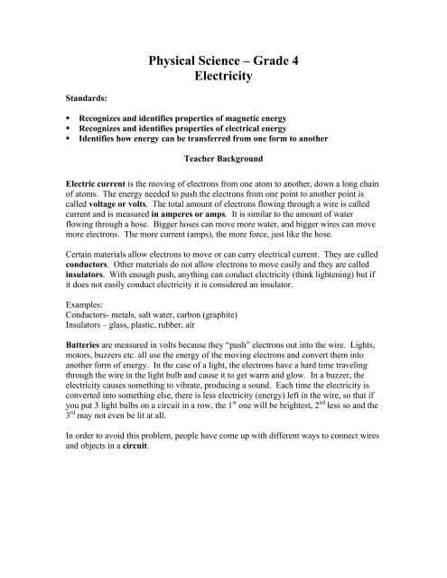 Grade 4 Physical Science Lessons