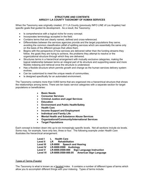 Structure and Contents of the Taxonomy - 211Taxonomy.org