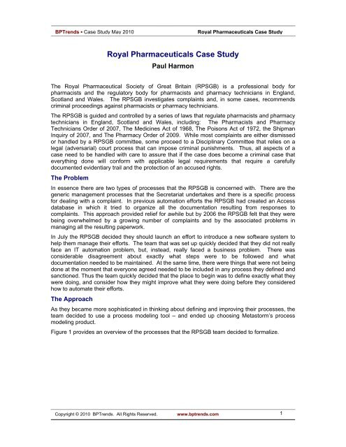 Royal Pharmaceuticals Case Study - Business Process Trends