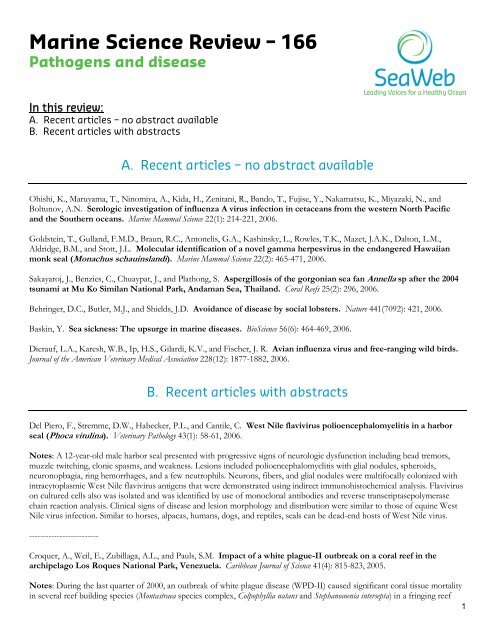 Pathogens and Disease - SeaWeb