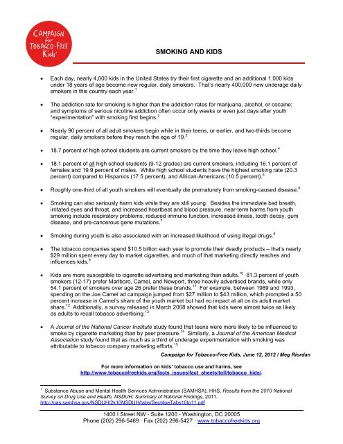 SMOKING AND KIDS - Campaign for Tobacco-Free Kids
