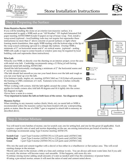 Stone Installation Instructions