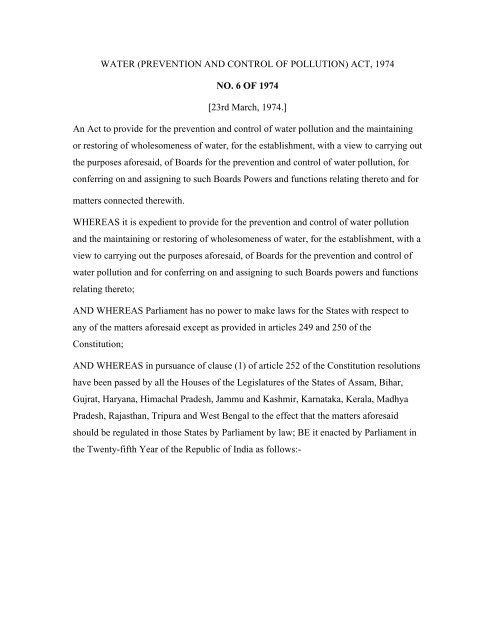 Prevention And Control Of Water Pollution