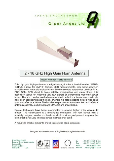 WBH2-18H 2 - 18 GHz High Gain Horn Antenna - R. A. Mayes ...