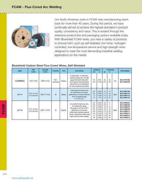 FCAW - Flux cored arc welding wires - BLUESHIELD