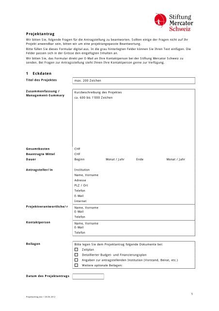 Projektantrag 1 Eckdaten - Stiftung Mercator Schweiz
