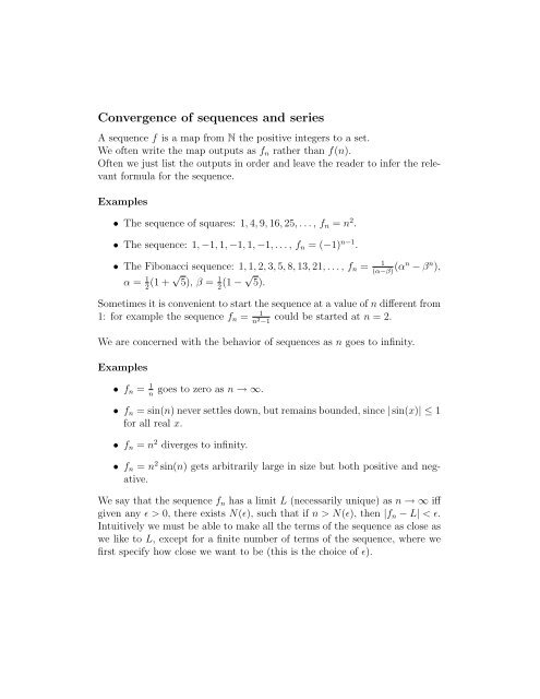 Convergence of sequences and series