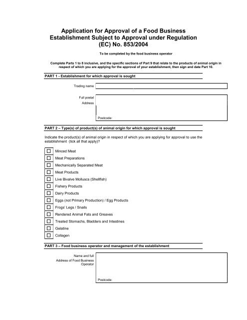 Printable Application for Approval of a Food Business Establishment ...