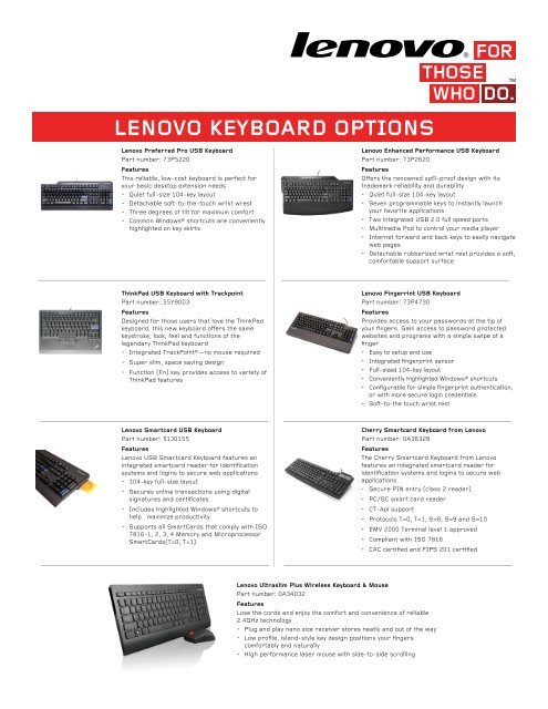 Lenovo KeYBoARD oPTIonS - Lenovo Partner Network