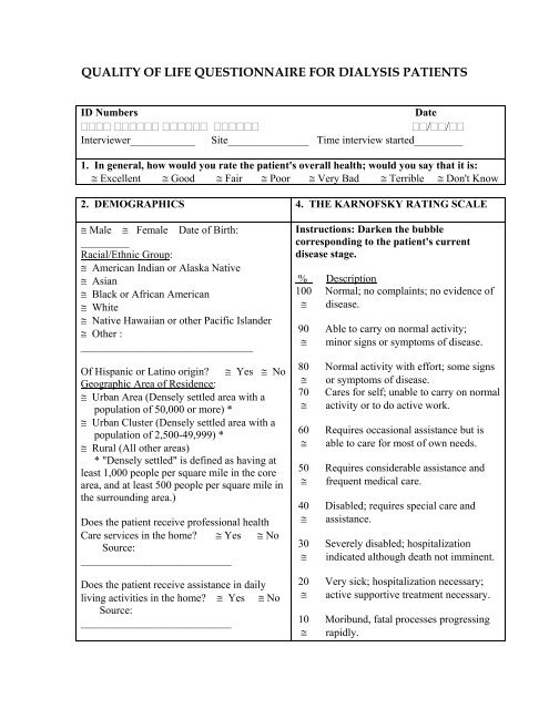 quality of life questionnaire for dialysis patients - Promoting ...