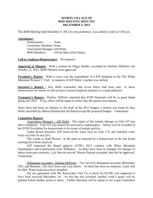 SPORTS VILLAGE III BOD MEETING MINUTES ... - notice