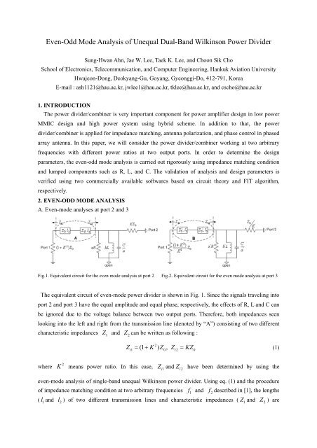 Even-Odd Mode Analysis of Unequal Dual-Band Wilkinson Power ...