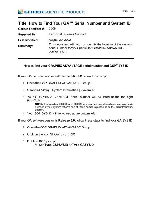 Title: How to Find Your GAâ ¢ Serial Number and System ID