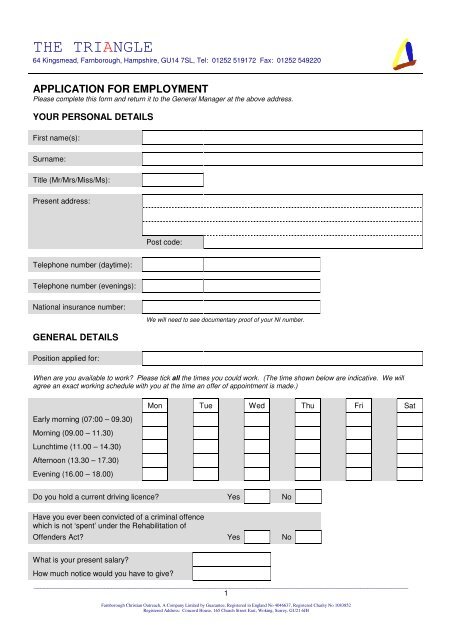 Employment application form