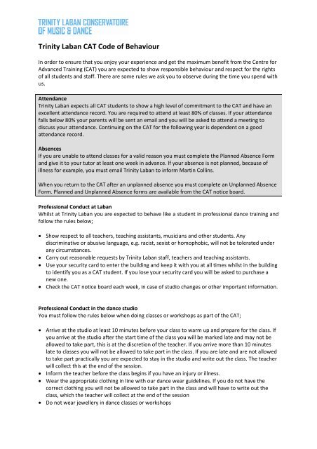 Trinity Laban CAT Code of Behaviour