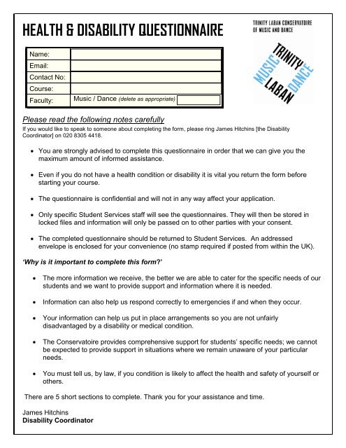 HEALTH & DISABILITY QUESTIONNAIRE - Laban