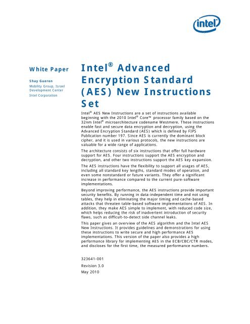 Intel(R) Advanced Encryption Standard (AES) New Instructions Set ...