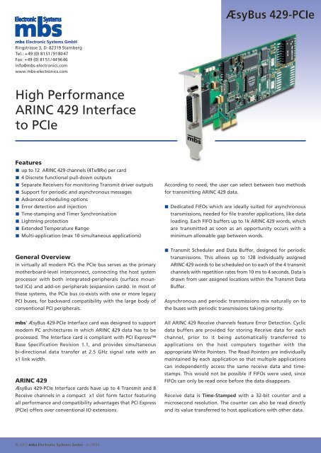 ARINC 429-PCIe - mbs electronic systems