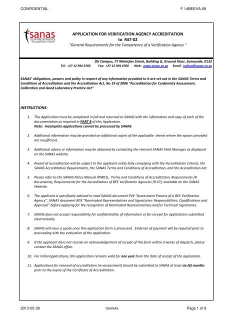 APPLICATION FOR VERIFICATION AGENCY ... - Sanas