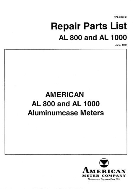 Repair Parts List AL 800 and AL 1000 - Elster American Meter