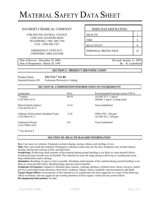 TECTYL 121 BC MSDS - Daubert Chemical Company, Inc.