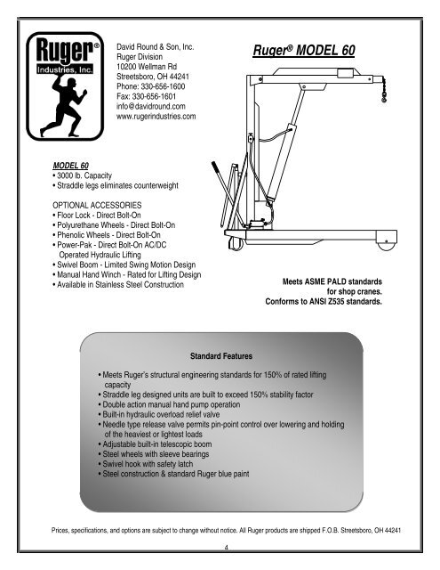 RugerÂ® MODEL 60 - Engine Hoist | Floor Crane