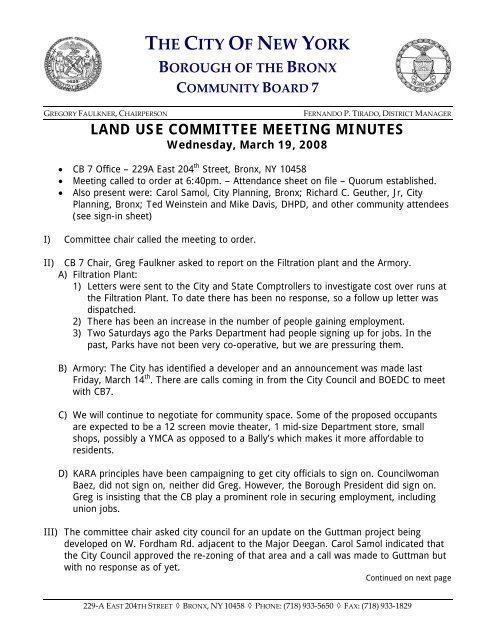 THE CITY OF NEW YORK - Bronx Community Board 7