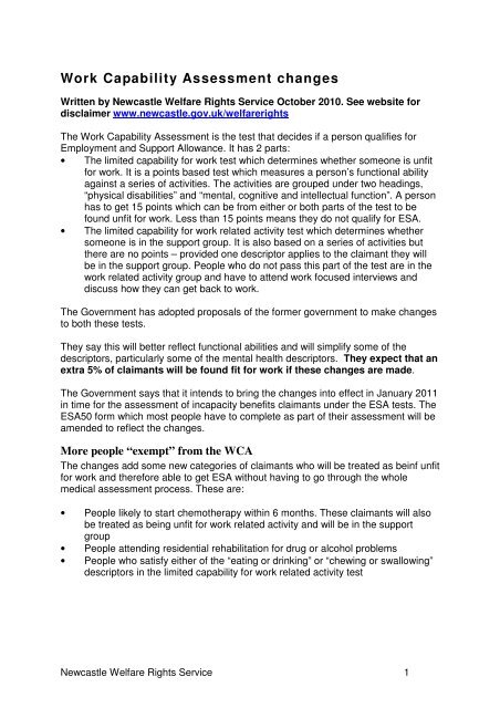 Work Capability Assessment changes