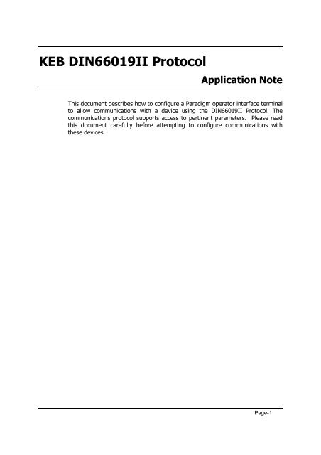 KEB DIN66019II Protocol Application Note - Red Lion Controls