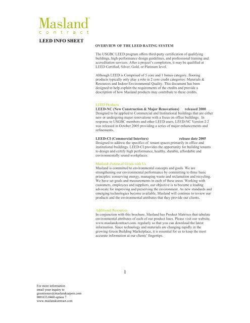 LEED INFO SHEET - Masland Contract