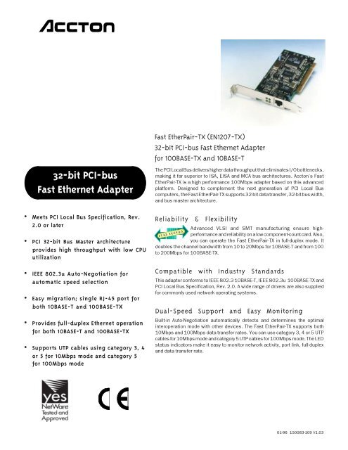 32-bit PCI-bus Fast Ethernet Adapter